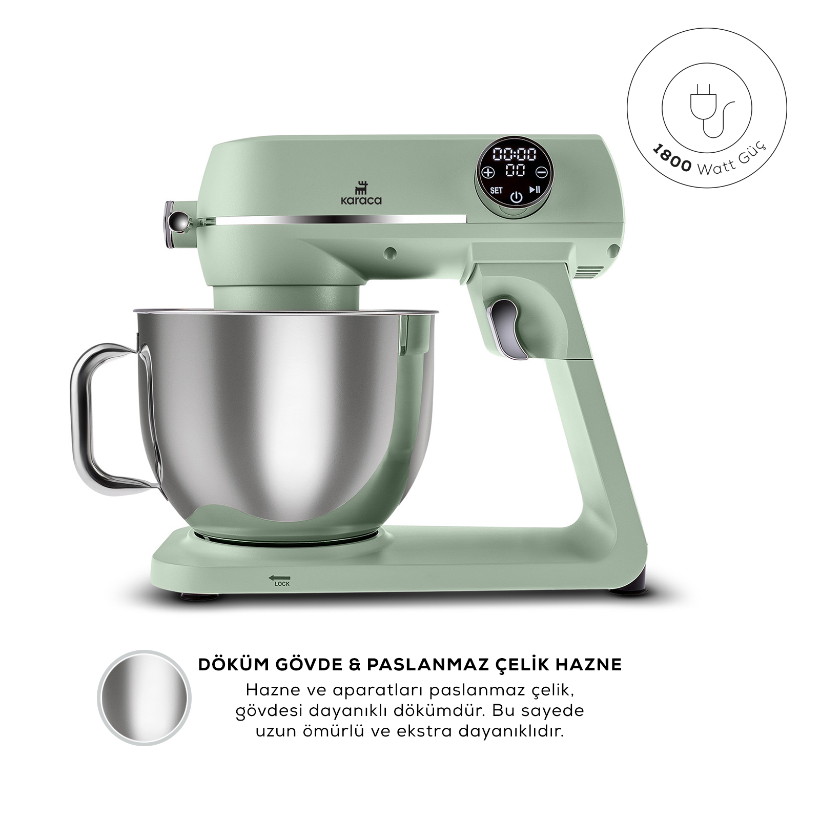 Karaca Multichef Artisan Digital Ekran 7 Litre Döküm Stand Mikser Mint ...