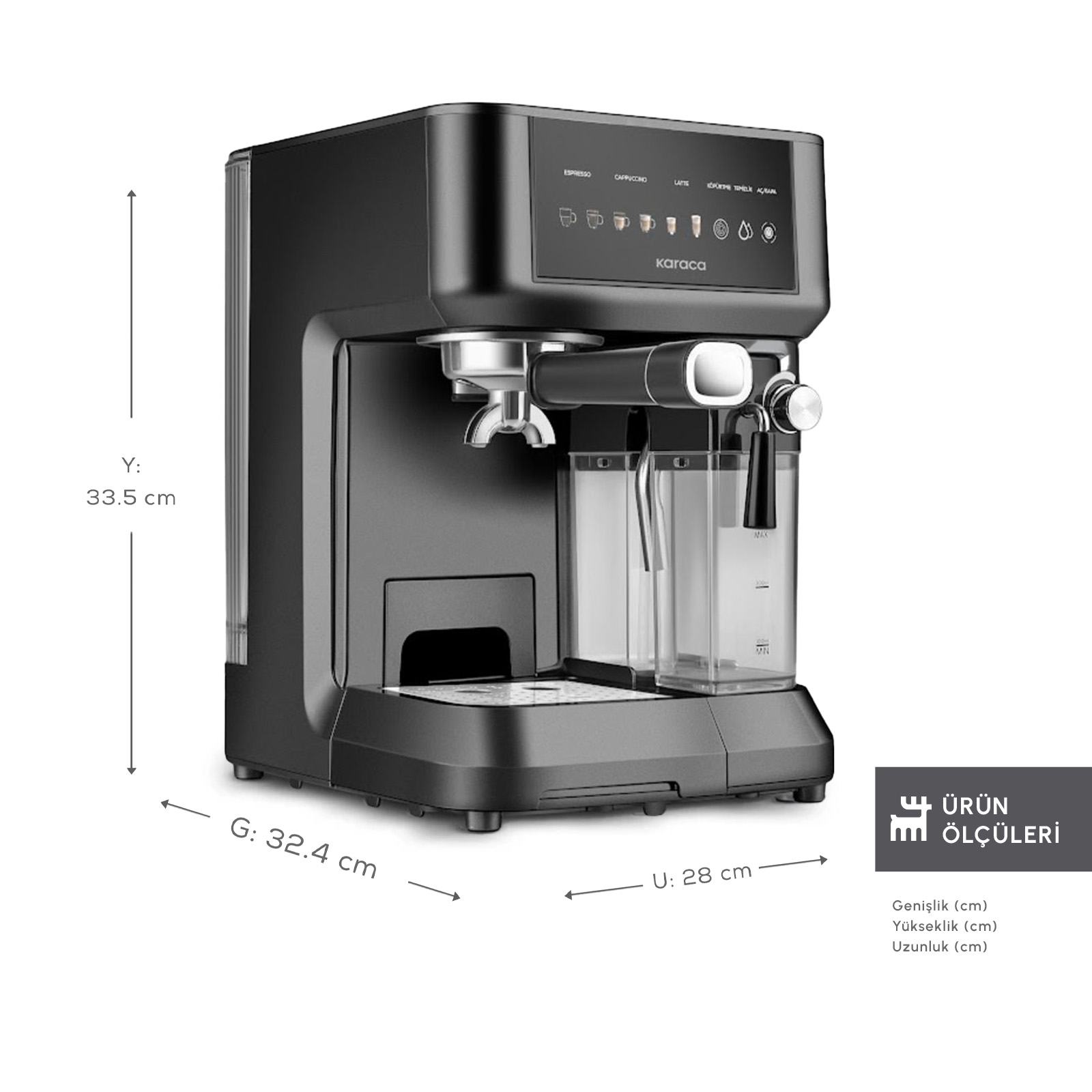 Karaca MyCaffe Barista S10 Entegre Süt Hazneli, Espresso, Latte ve Cappuccino Makinesi Matte ...