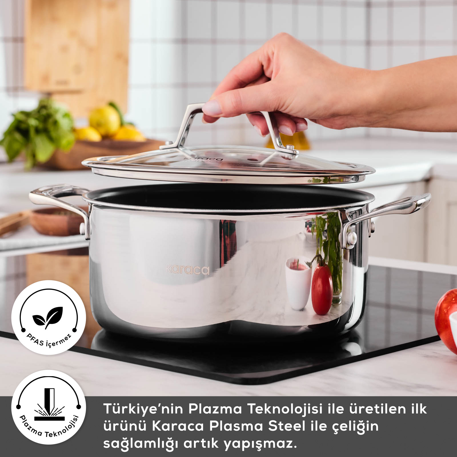 Karaca Plasma Steel 3Ply İndüksiyon Tabanlı Çelik Tencere 22 Cm Karaca