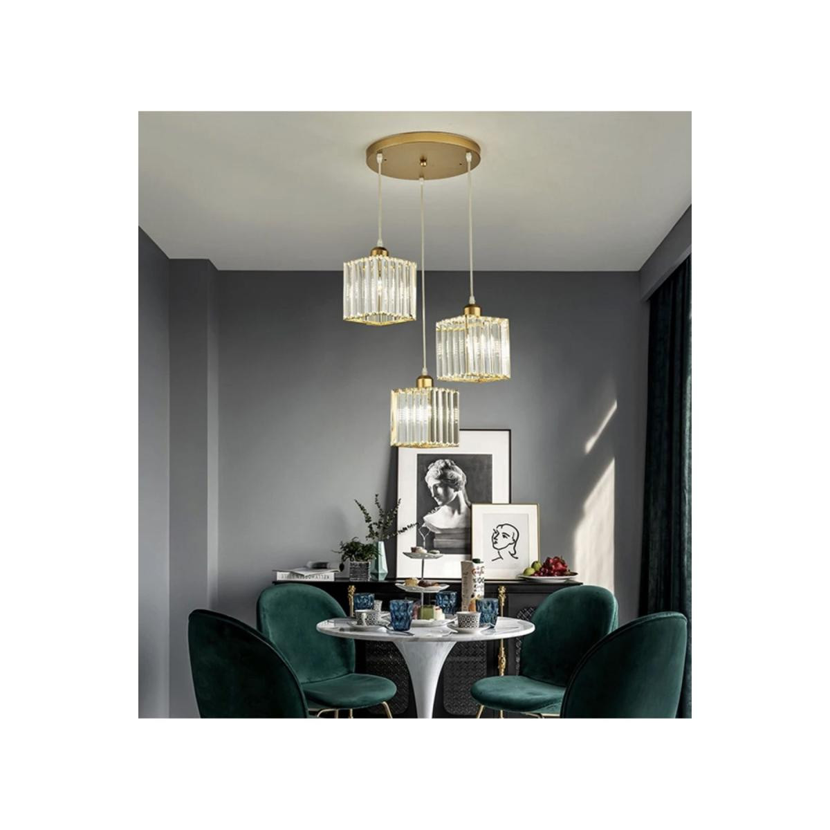 Luna Lighting Lüx Kristal Gold 3 Lü Sarkıt Avize | Karaca