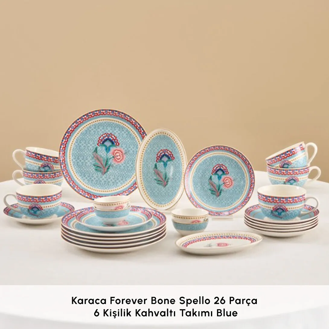 Karaca Forever Bone Spello 26 Parça 6 Kişilik Kahvaltı Takımı Blue | Karaca