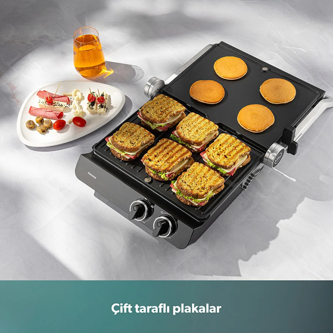 Homend Grilliant 1342H 3 in 1 Inox Gövde Çift Taraflı XL Döküm Plaka ...
