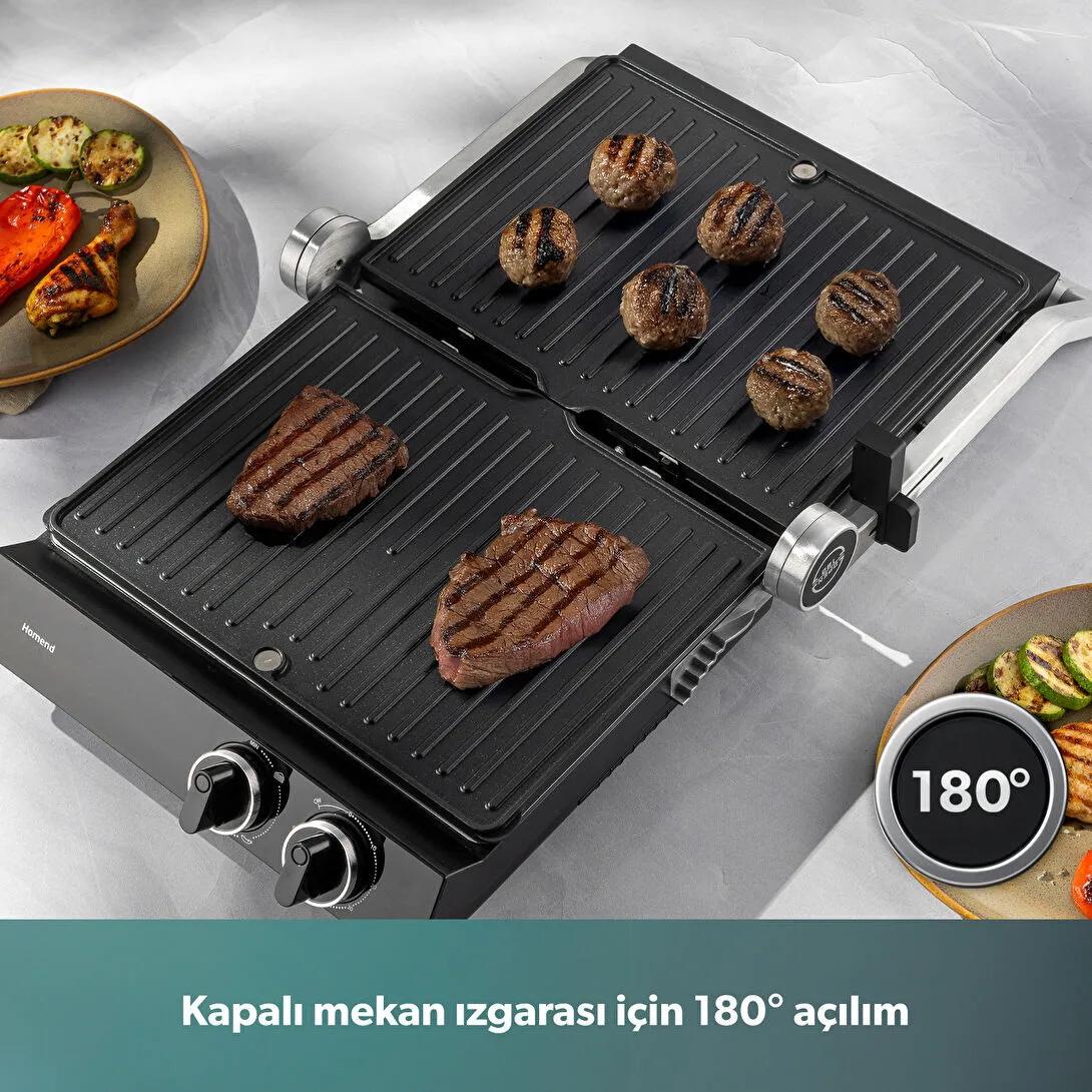 Homend Grilliant 1342H 3 in 1 Inox Gövde Çift Taraflı XL Döküm Plaka ...
