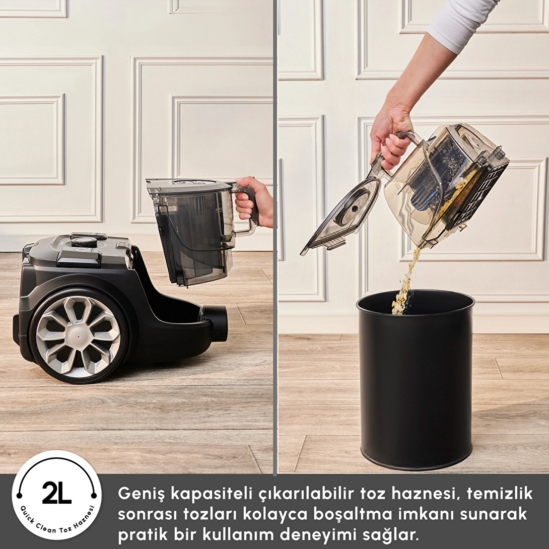Karaca Vantuz High Force F2 Matte Black Silver Elektrikli Süpürge | Karaca