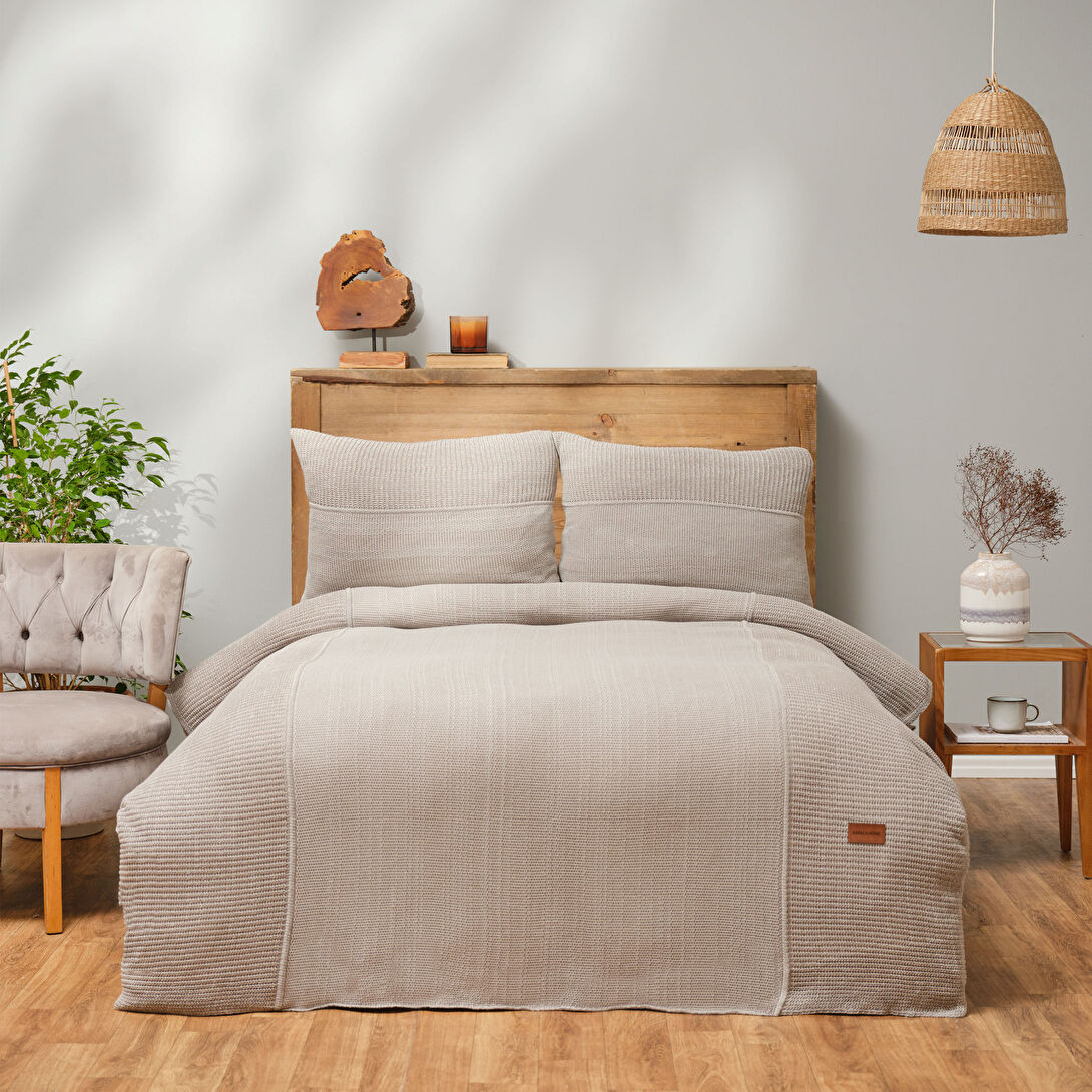 Karaca Home Rimba Gri Çift Kişilik Triko Yatak Örtüsü Seti | Karaca