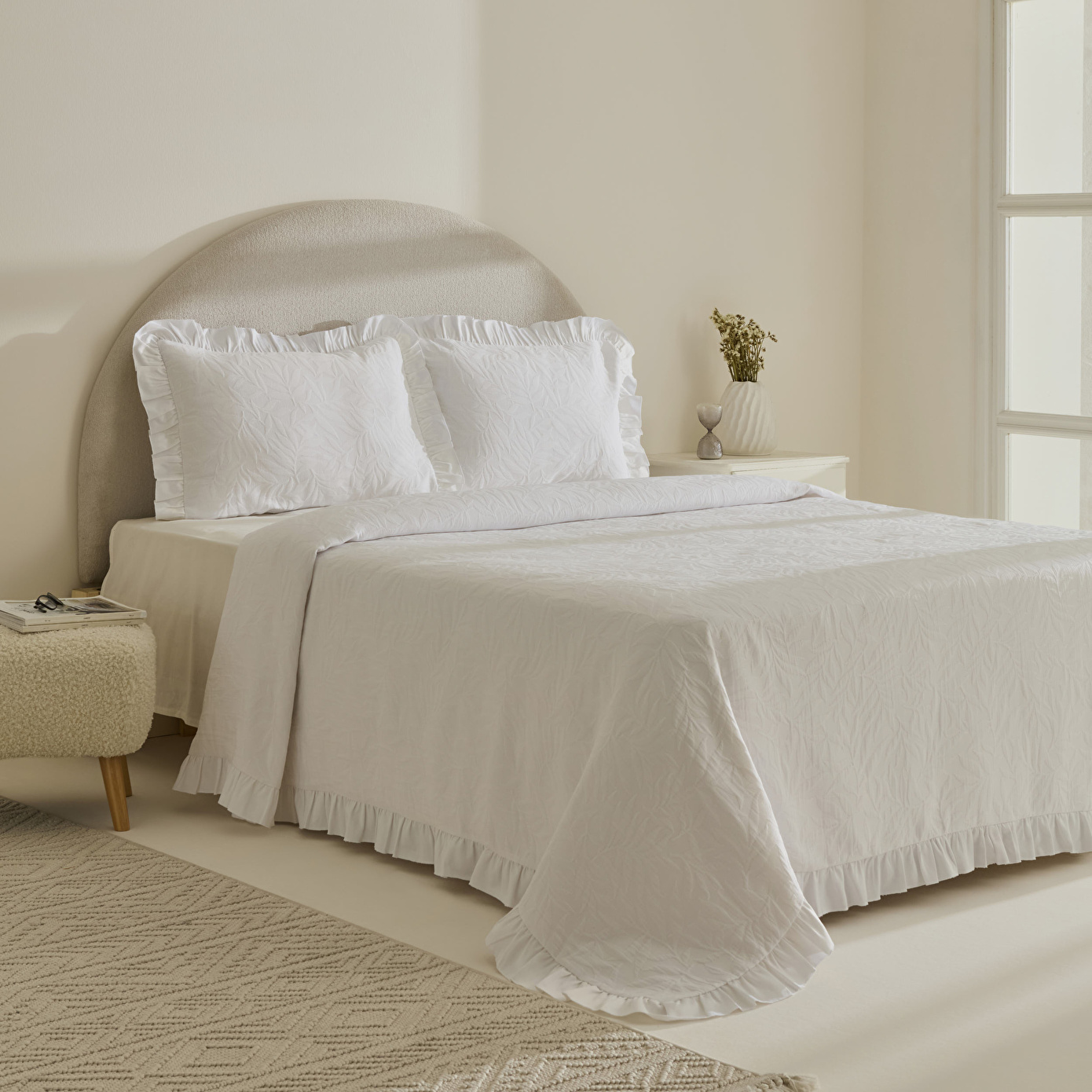 Karaca Home Branley Fırfırlı Çift Kişilik Yatak Örtüsü Takımı Beyaz ...