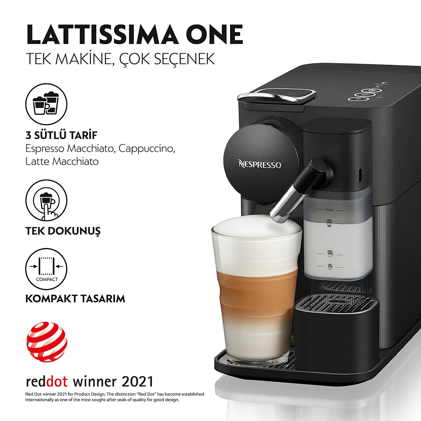 Nespresso F121 Latissima One Kahve Makinesi Siyah Karaca