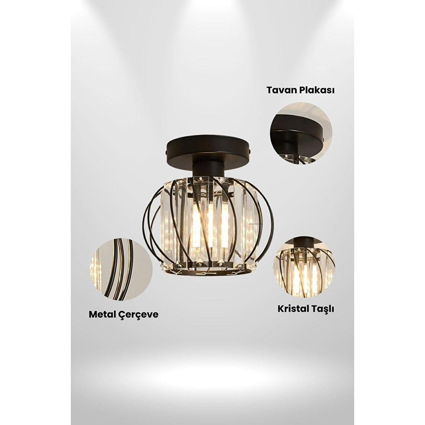Luna Lighting Bella Luce Model Siyah Renk Metal Kristal Taşlı Plafonyer ...
