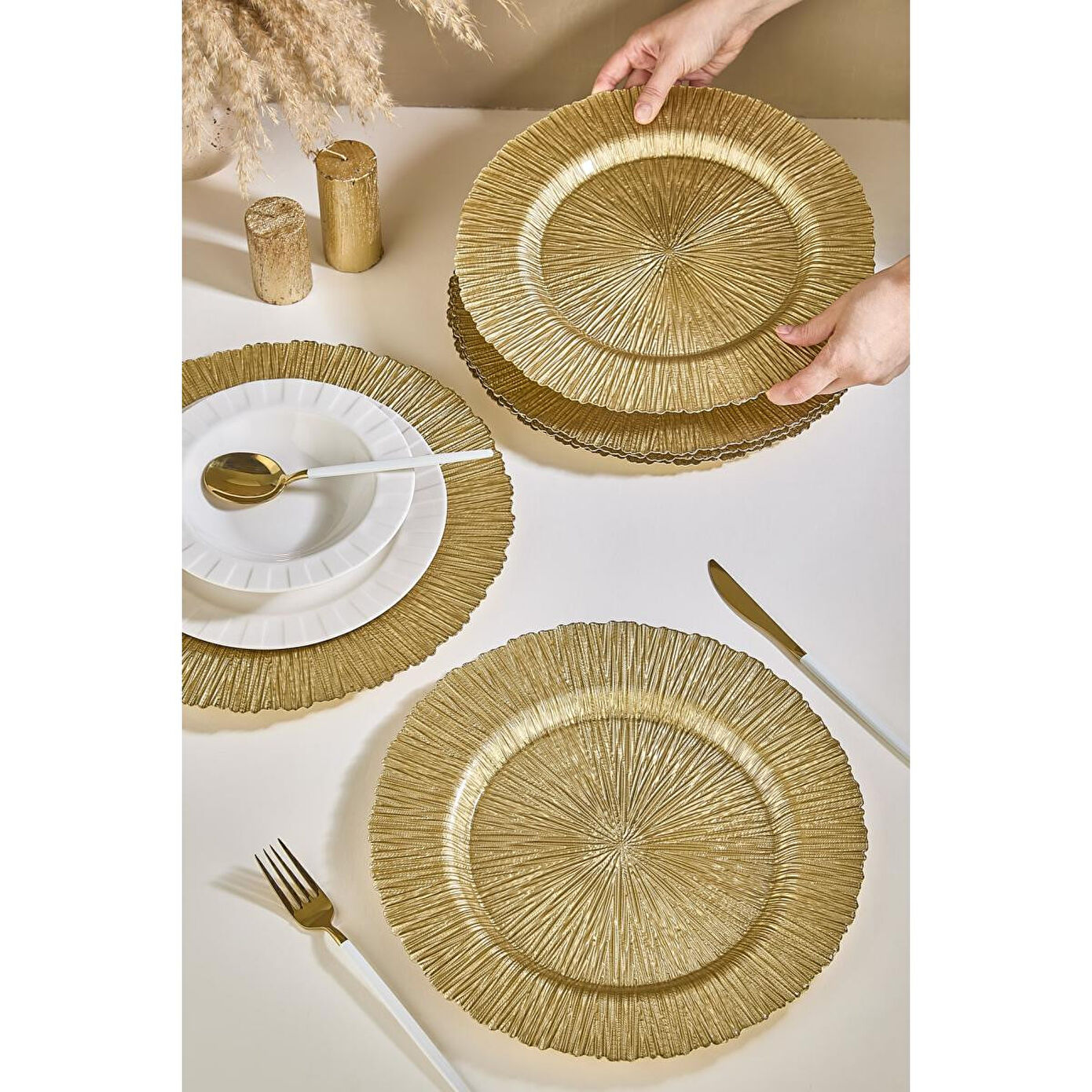 Lora Bianca Victorian 6'lı Gold Cam Supla Tabak Seti 32 Cm | Karaca