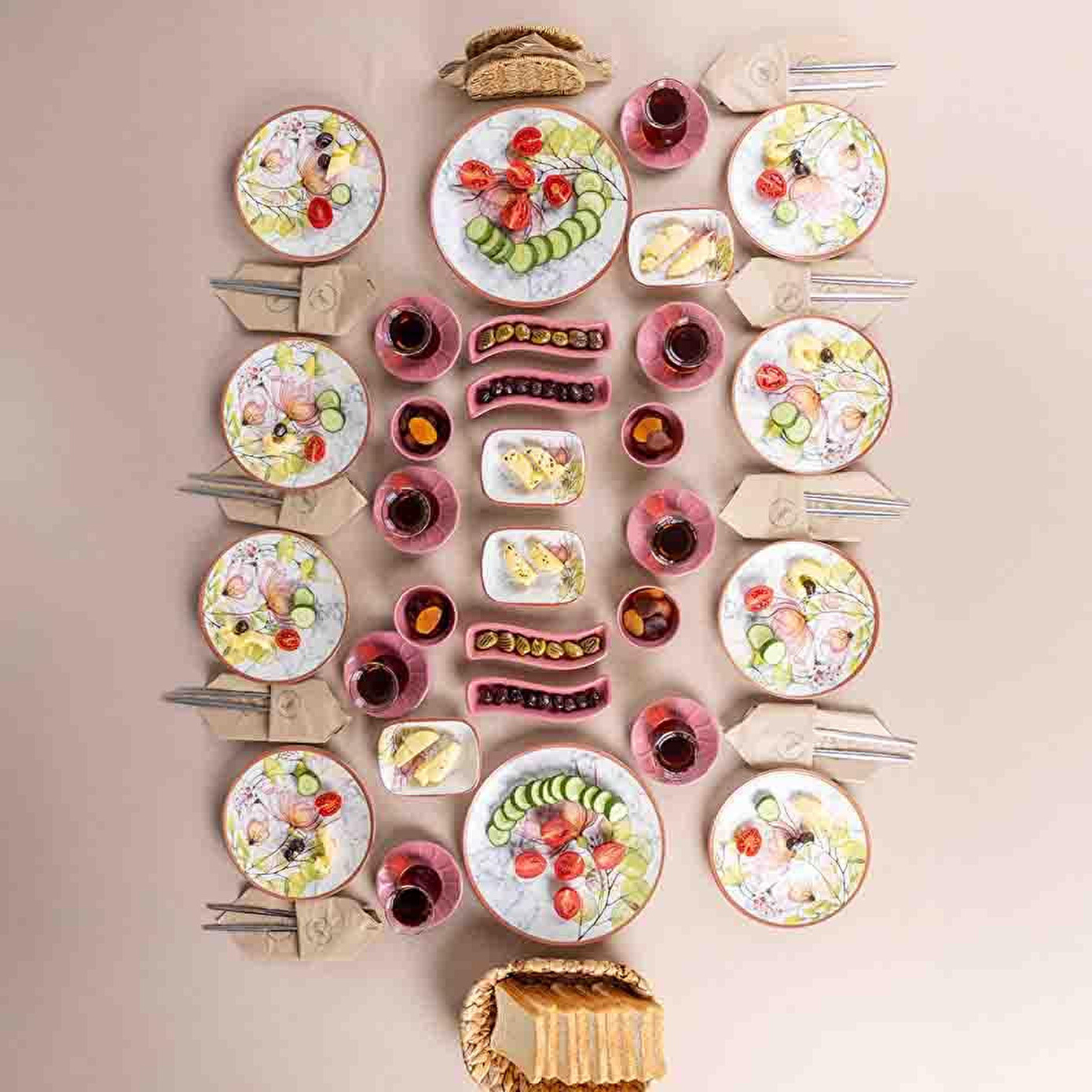 Vienev 38 Parça 8 Kişilik Handmade Nazra Desen Kahvaltı Takımı ...